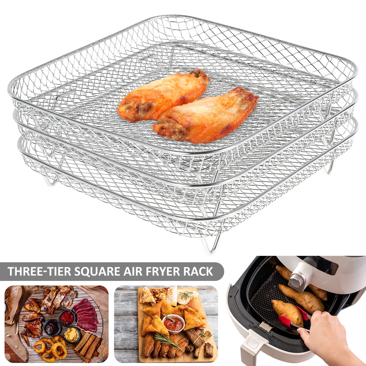 3 Pack Stackable Air Fryer Racks,Stainless Steel Air Fryer Mesh Tray ...