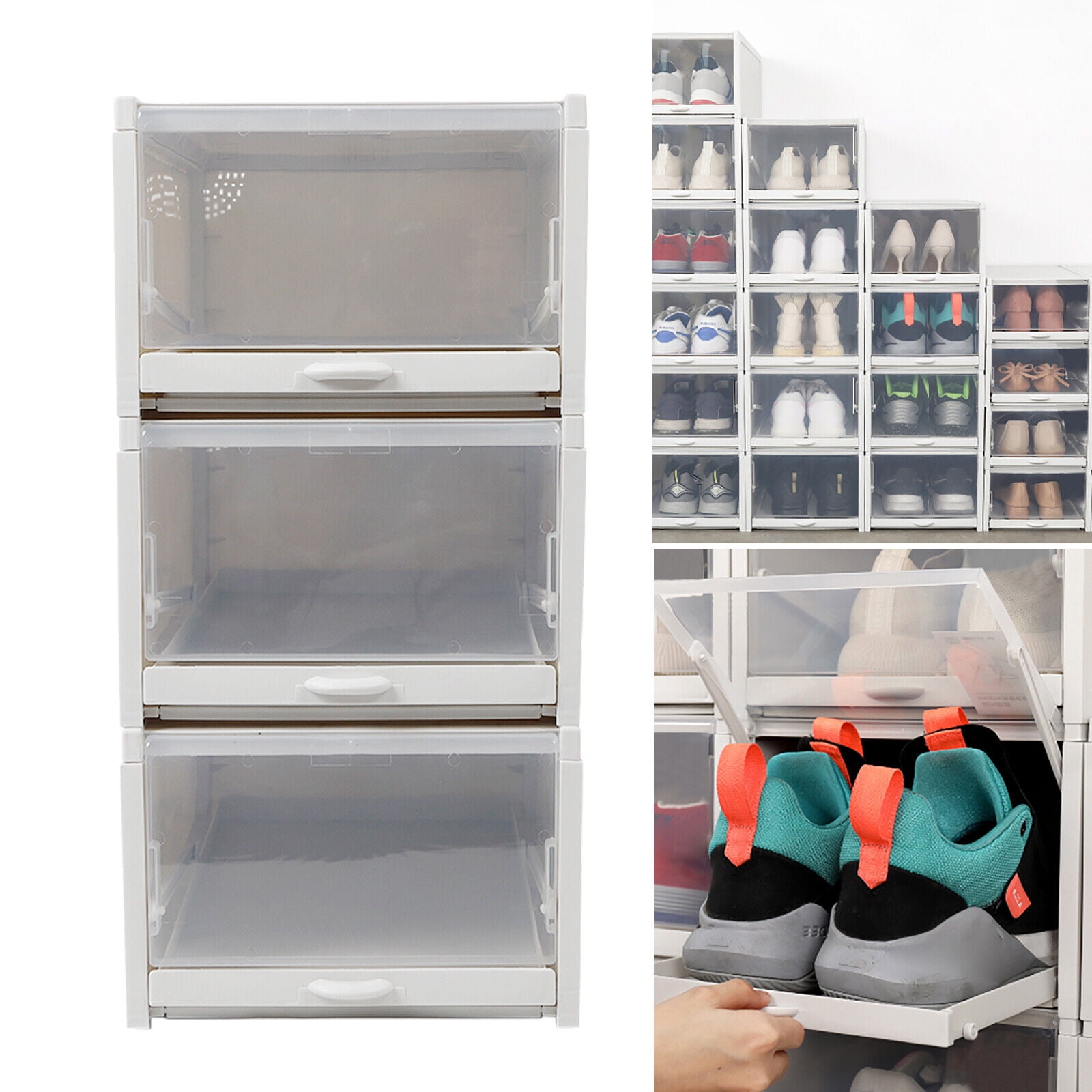 3 Pack Stackable Clear Shoe Storage Boxes,Plastic Organizer Containers ...