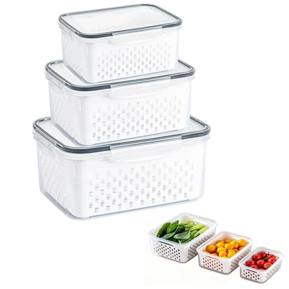 3-Pack Stackable Fridge Produce Containers with Removable Colanders ...
