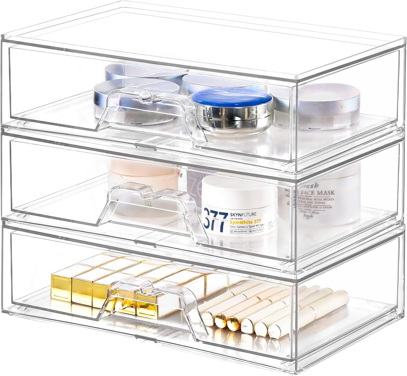 3 Pack Stackable Makeup Organizer, 12.1''L Acrylic Bathroom Organizer ...