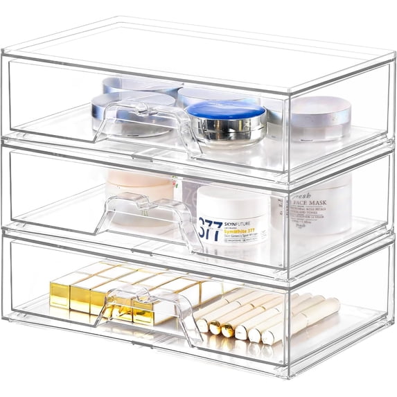 3 Pack Stackable Makeup Organizer, 12.1''L Acrylic Bathroom Organizer ...
