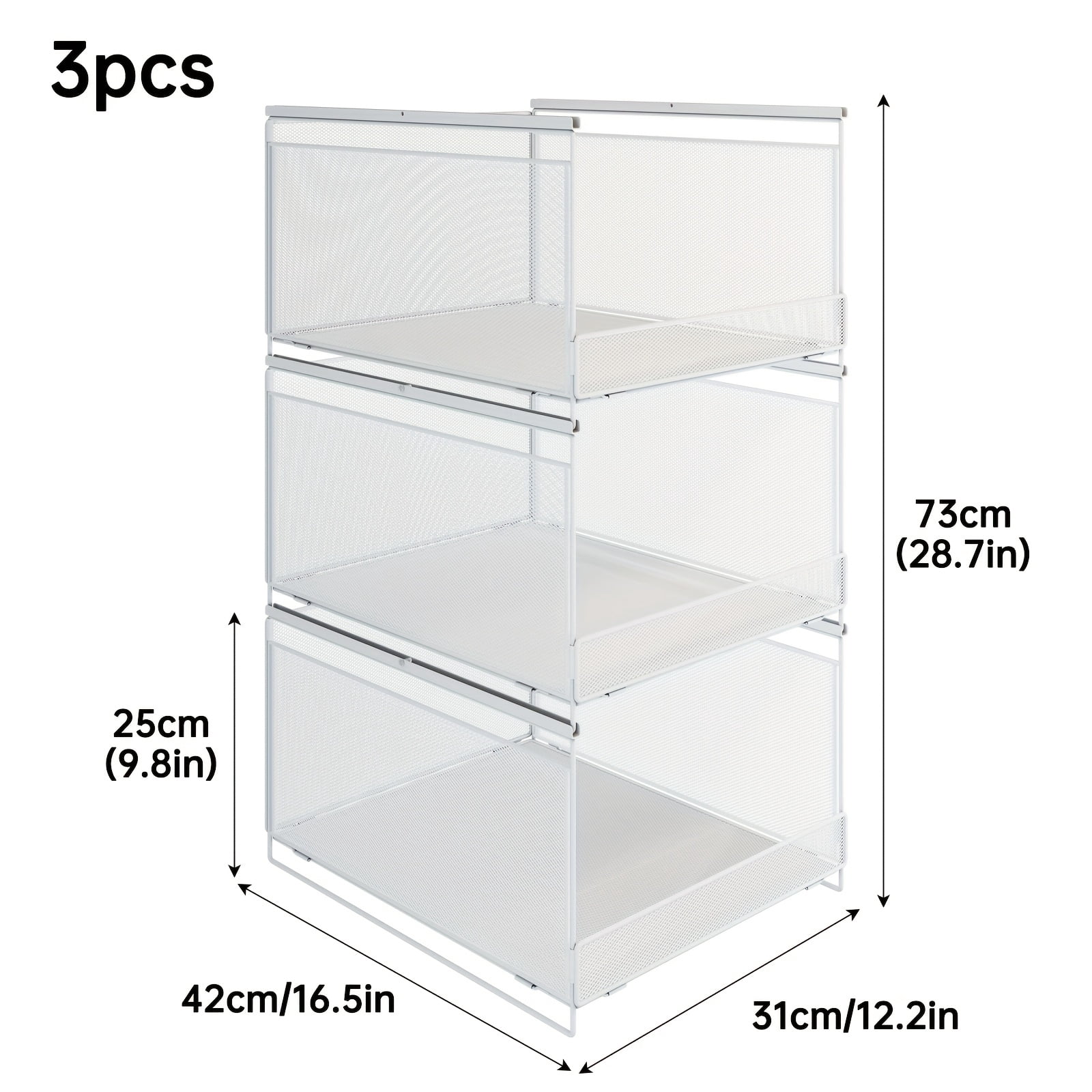 3-Pack Stackable Metal Pull-Out Wardrobe Organizers - Freestanding ...