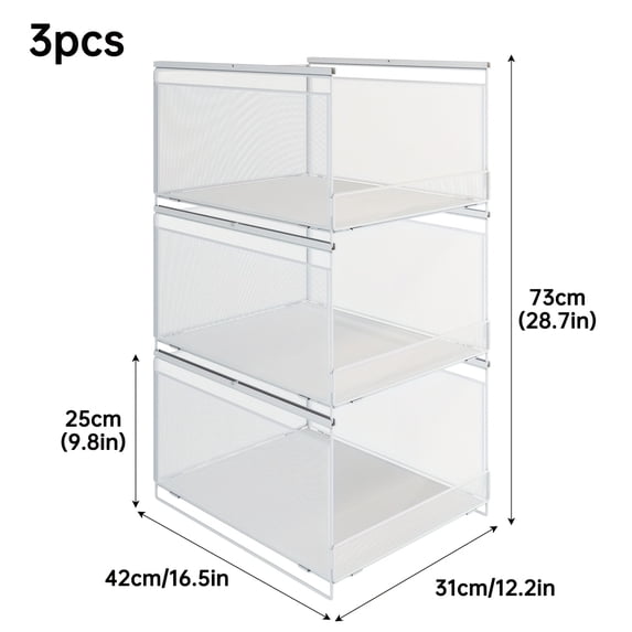 3-Pack Stackable Metal Pull-Out Wardrobe Organizers - Freestanding ...