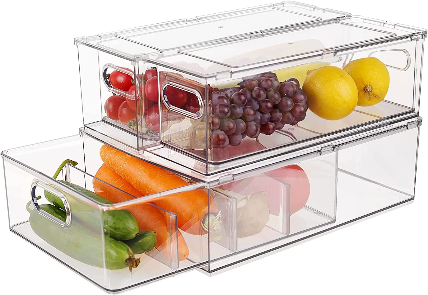 3 Pack Stackable Refrigerator Organizer Bins with Pull-Out Drawer ...