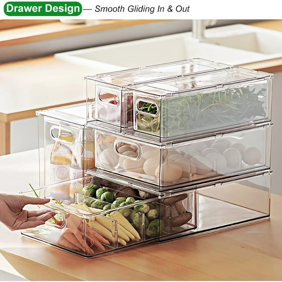 3 Pack Stackable Refrigerator Organizer Bins with Pull-Out Drawer ...