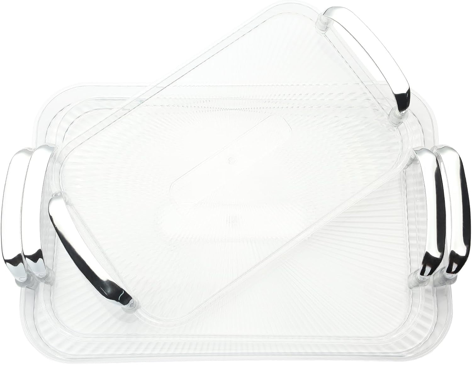 3 Pack Stackable Serving Trays with Handles, Transparent Plastic ...