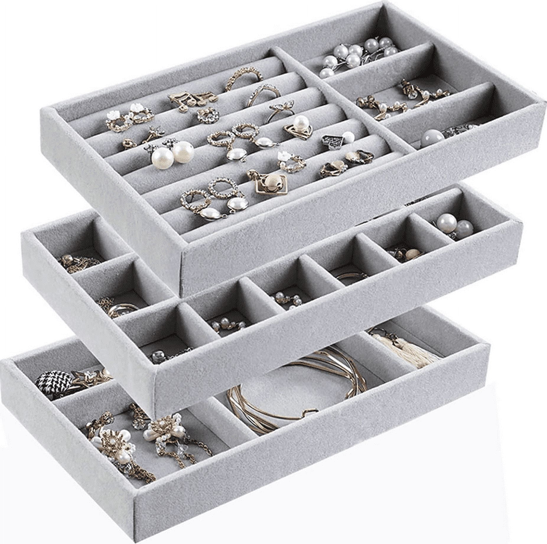 3 Pack Stackable Velvet Jewelry Trays Organizer, Jewelry Storage Box ...
