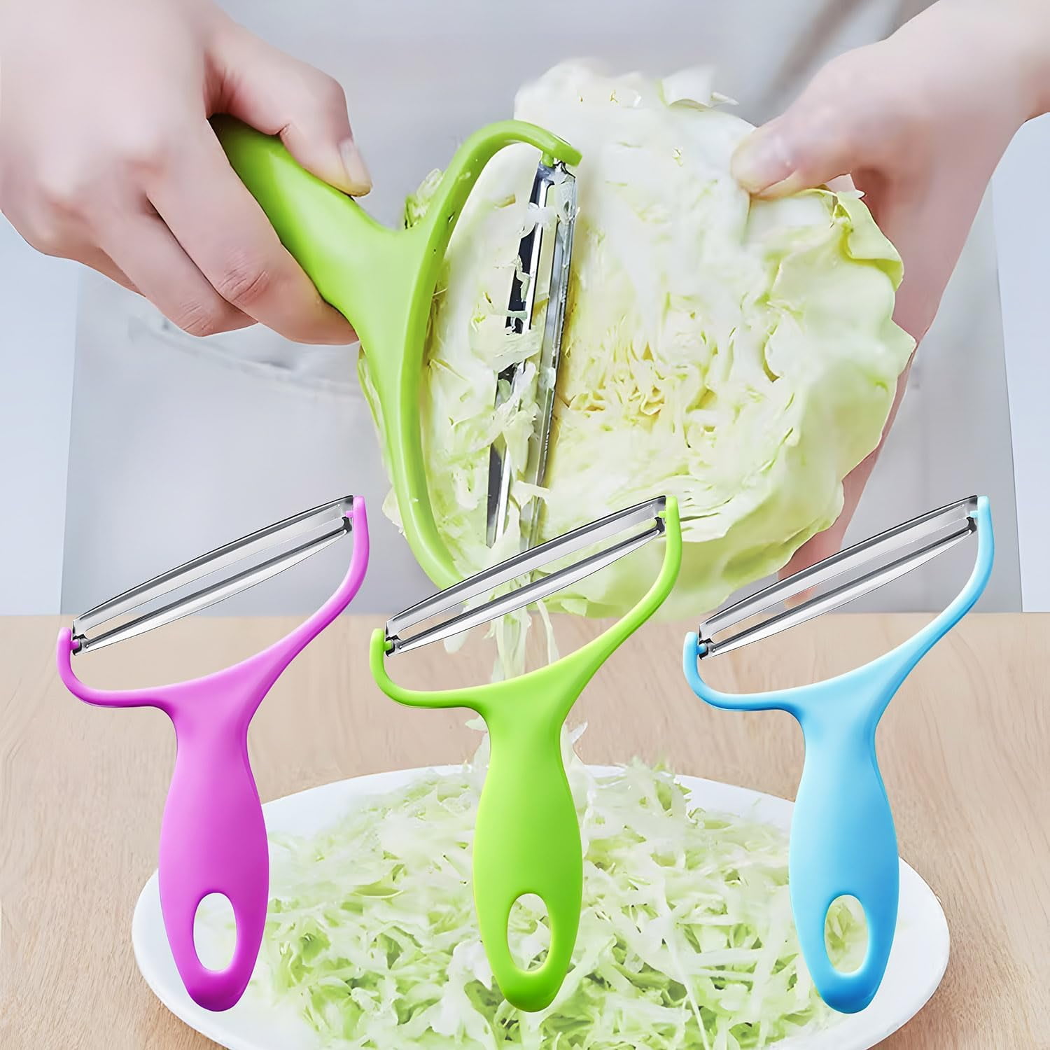3-Pack Stainless Steel Cabbage Shredder, Wide Mouth Shredded Cabbage ...