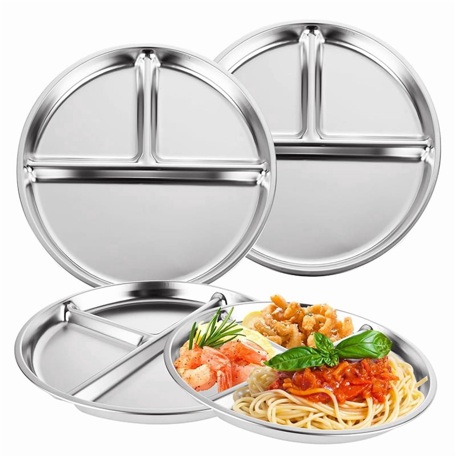 3 Pack Stainless Steel Divided Plates, 3 Compartment Portion Control ...