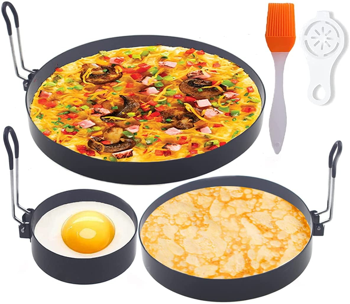 3-Pack Stainless Steel Egg Cooker Set – 8" Omelette, 6" Pancake & 4 ...