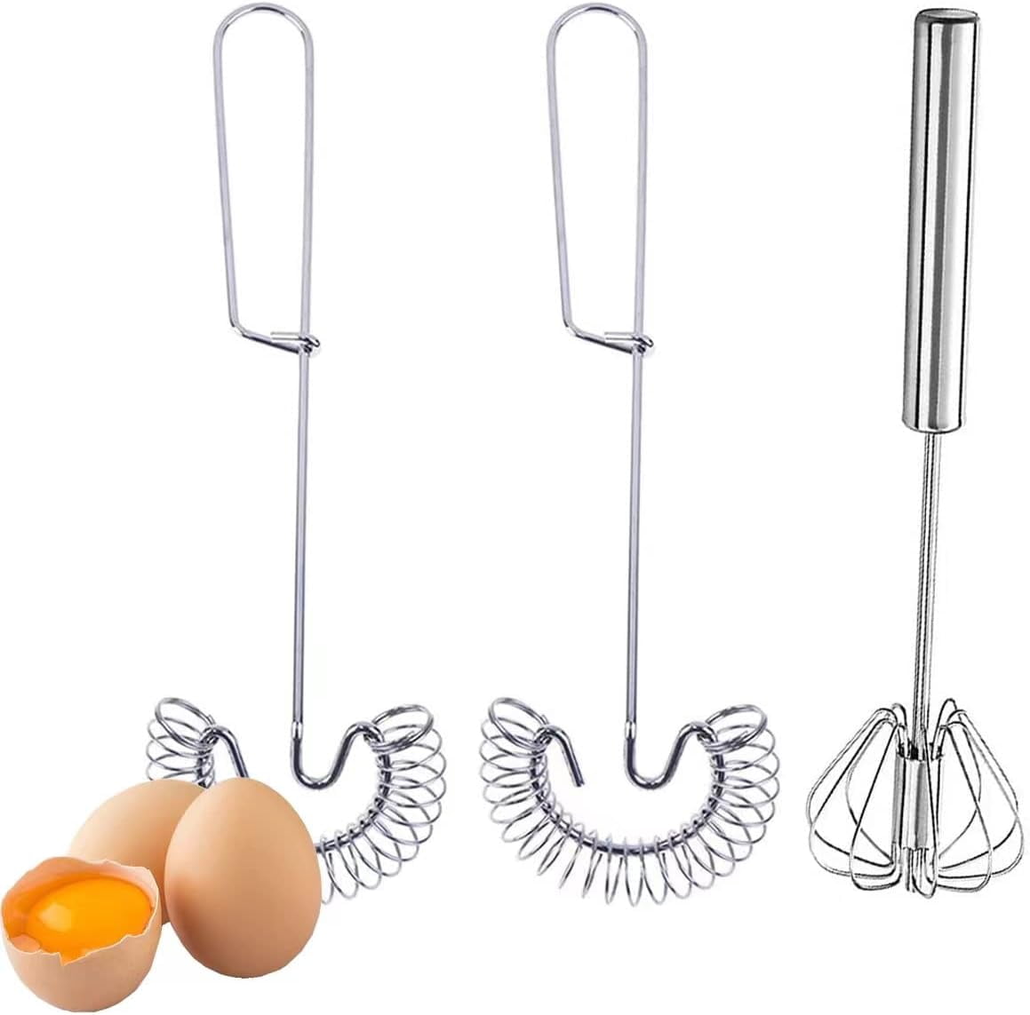 3 Pack Stainless Steel Egg Whisk Versatile Easy Whisk Hand Push Rotary ...