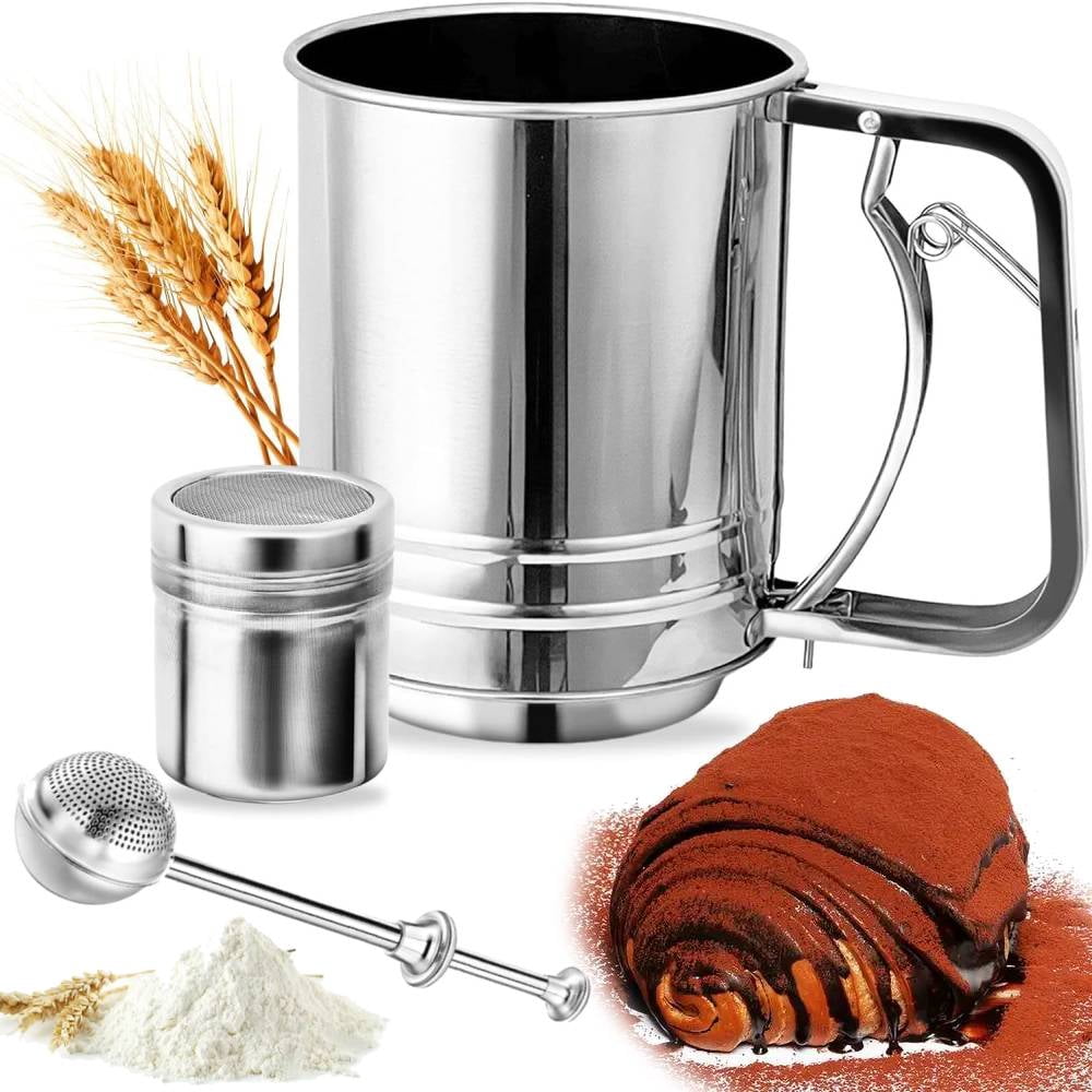 3 Pack Stainless Steel Flour Sifter Versatile Baking Flour Sifter Solid ...