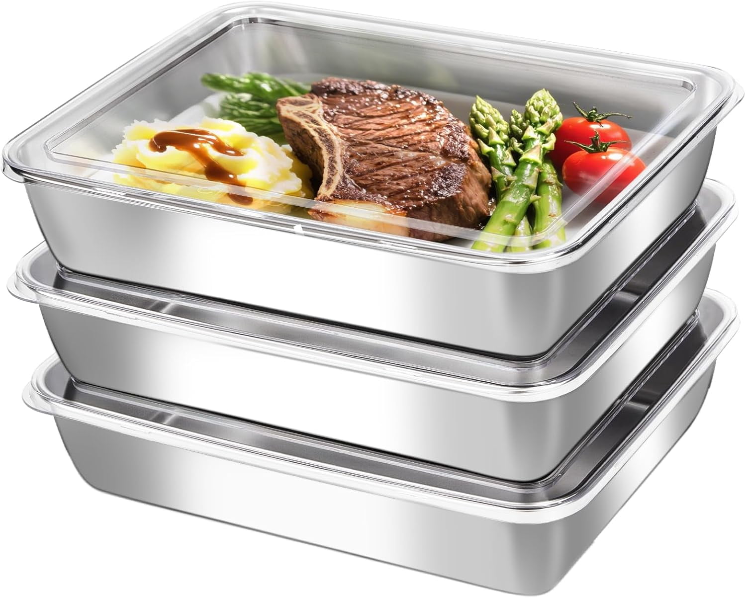 3-Pack Stainless Steel Food Storage Containers with Clear Lids ...