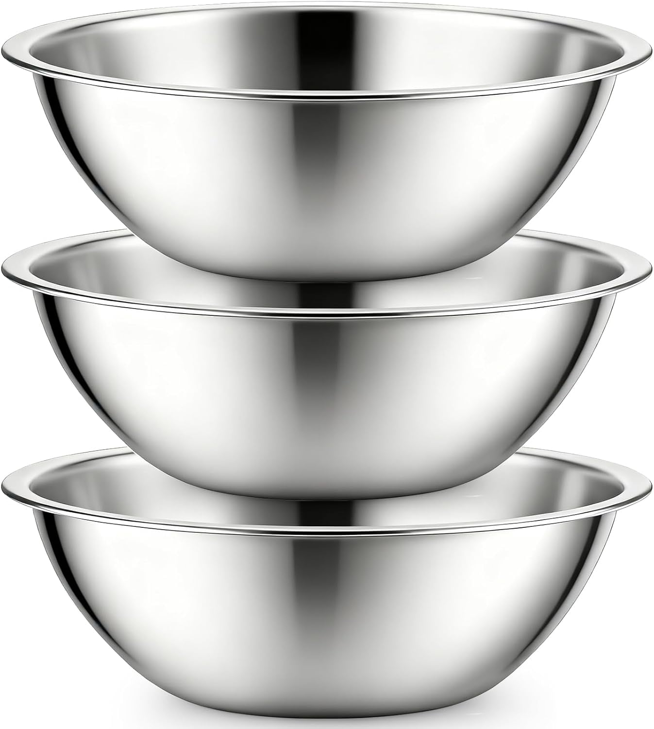 3 Pack Stainless Steel Mixing Bowls, 6 Quart Flat Base Stainless Steel ...