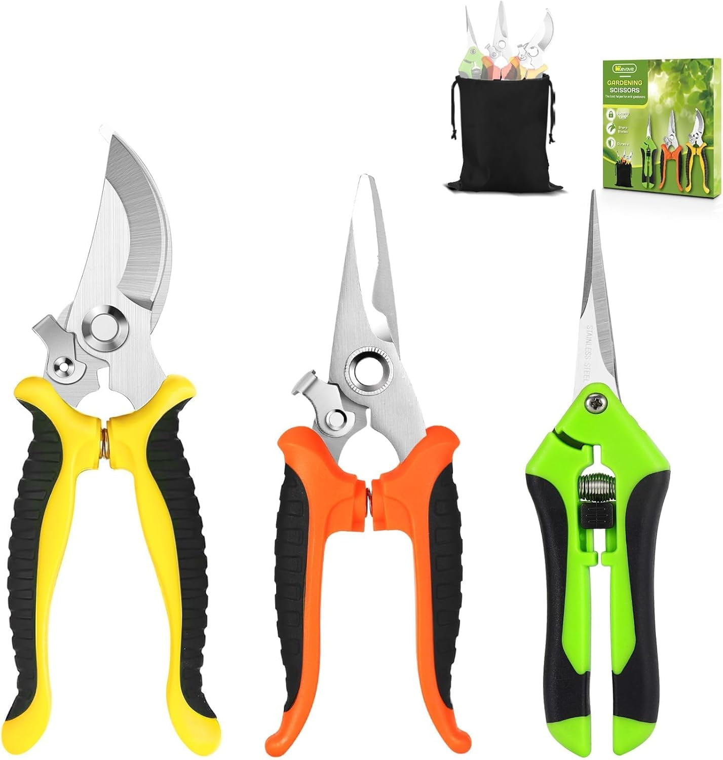 3 Pack Stainless Steel Pruning Shears, Sharp Garden Scissors with ...