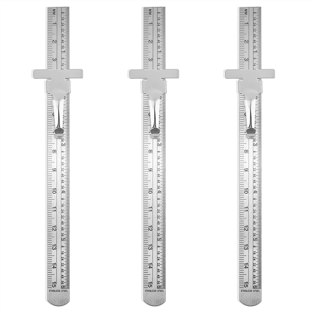 3-Pack Stainless Steel Ruler 15cm Metal Metric Set, Machinist'S ...