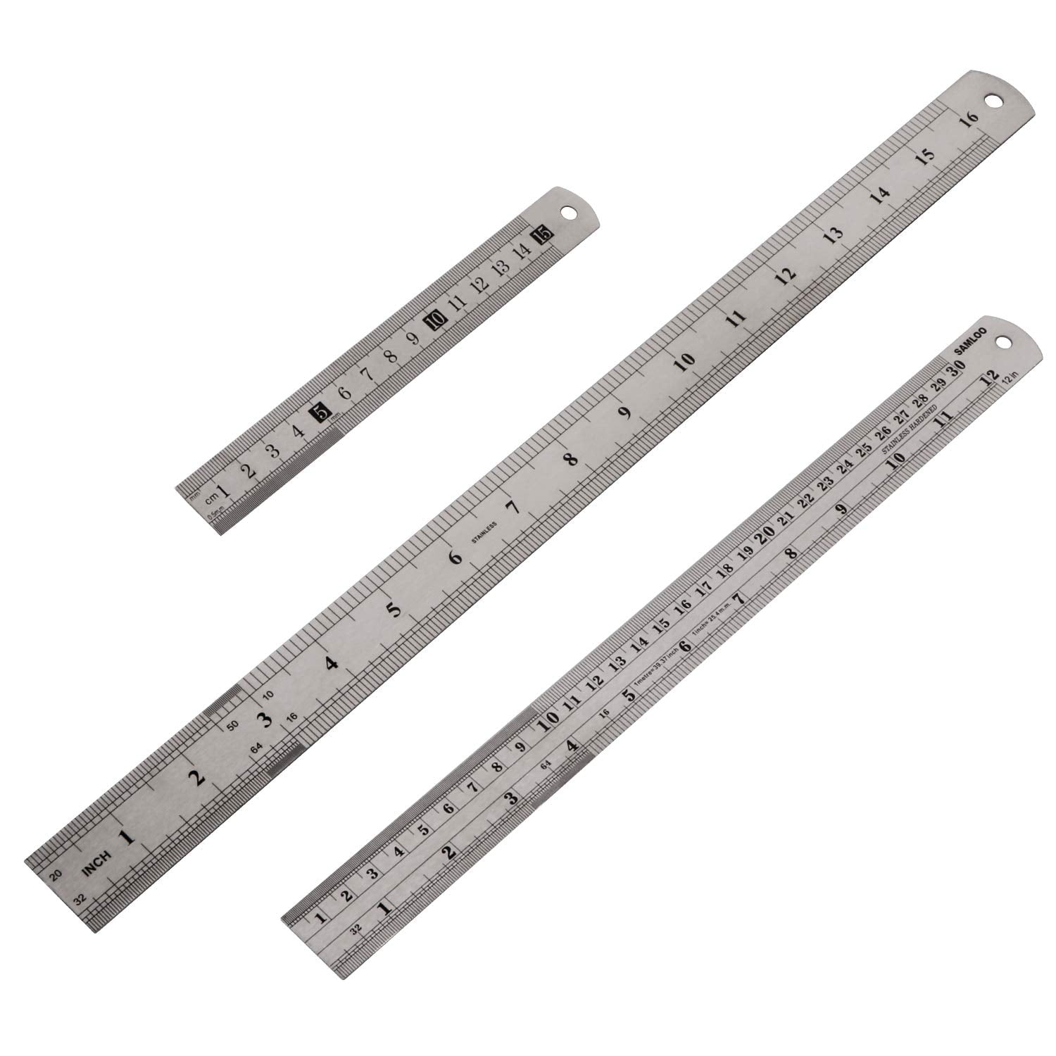 3 Pack Stainless Steel Ruler 16 inch 6 inch and 12 inch Metal Ruler Kit ...