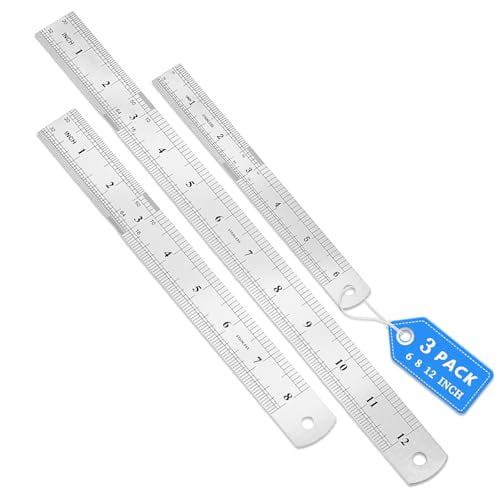 3 Pack Stainless Steel Ruler Set, 6, 8, 12 Inch Metal Rulers, Steel ...