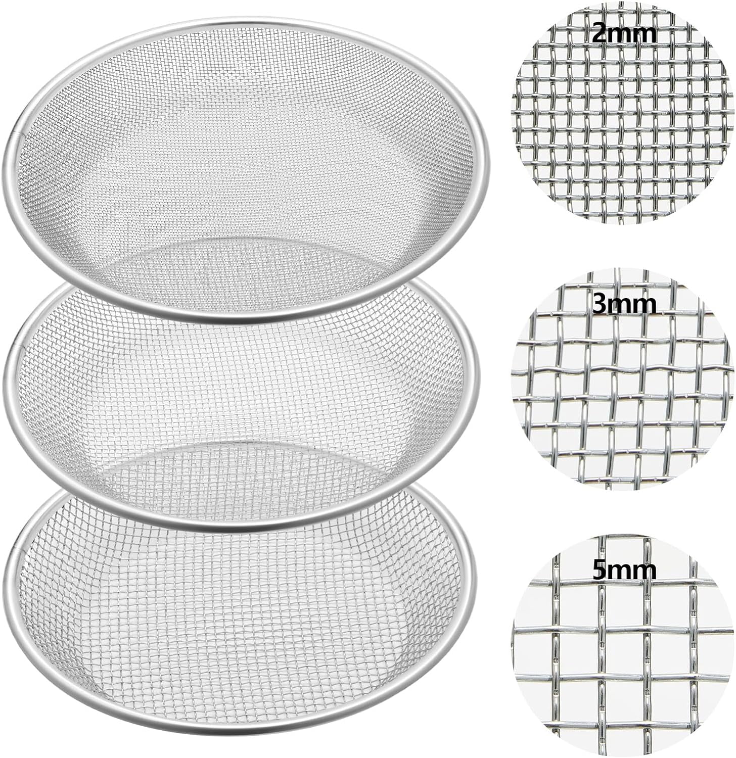 3 Pack Stainless Steel Sand Sifter Garden Soil Sifter for Rocks Compost ...