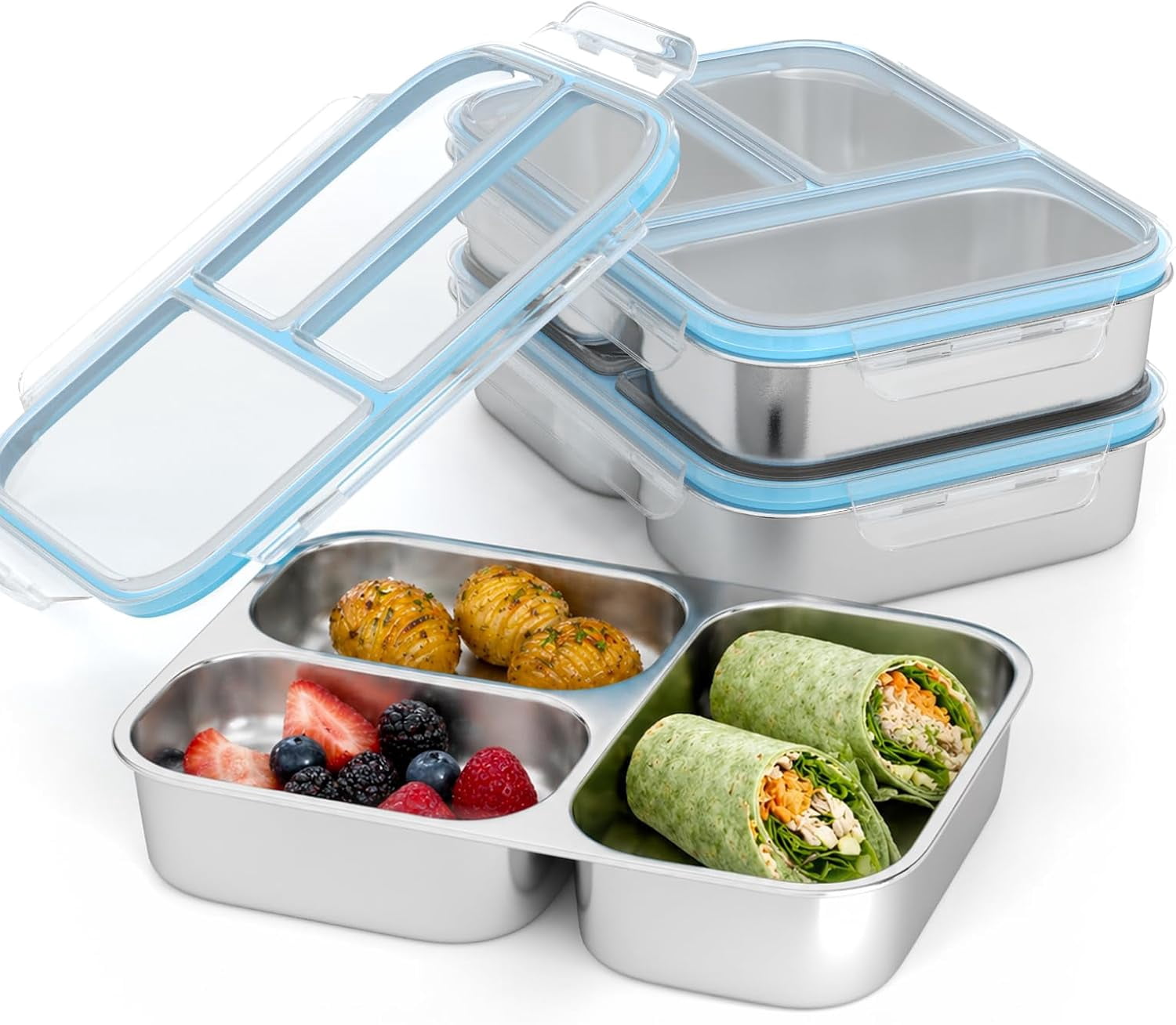 3 Pack Stainless Steel Snack Container, 3- Compartment Lunch Container ...