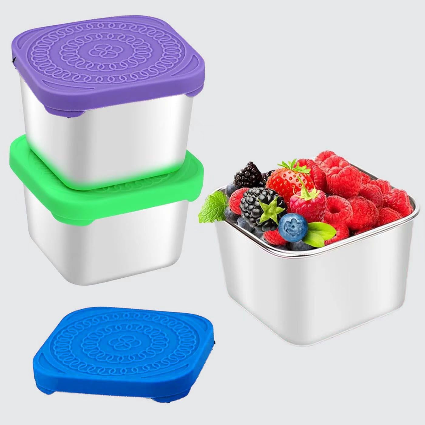 3 Pack Stainless Steel Snack Containers for Kids (6oz), Leak Proof ...
