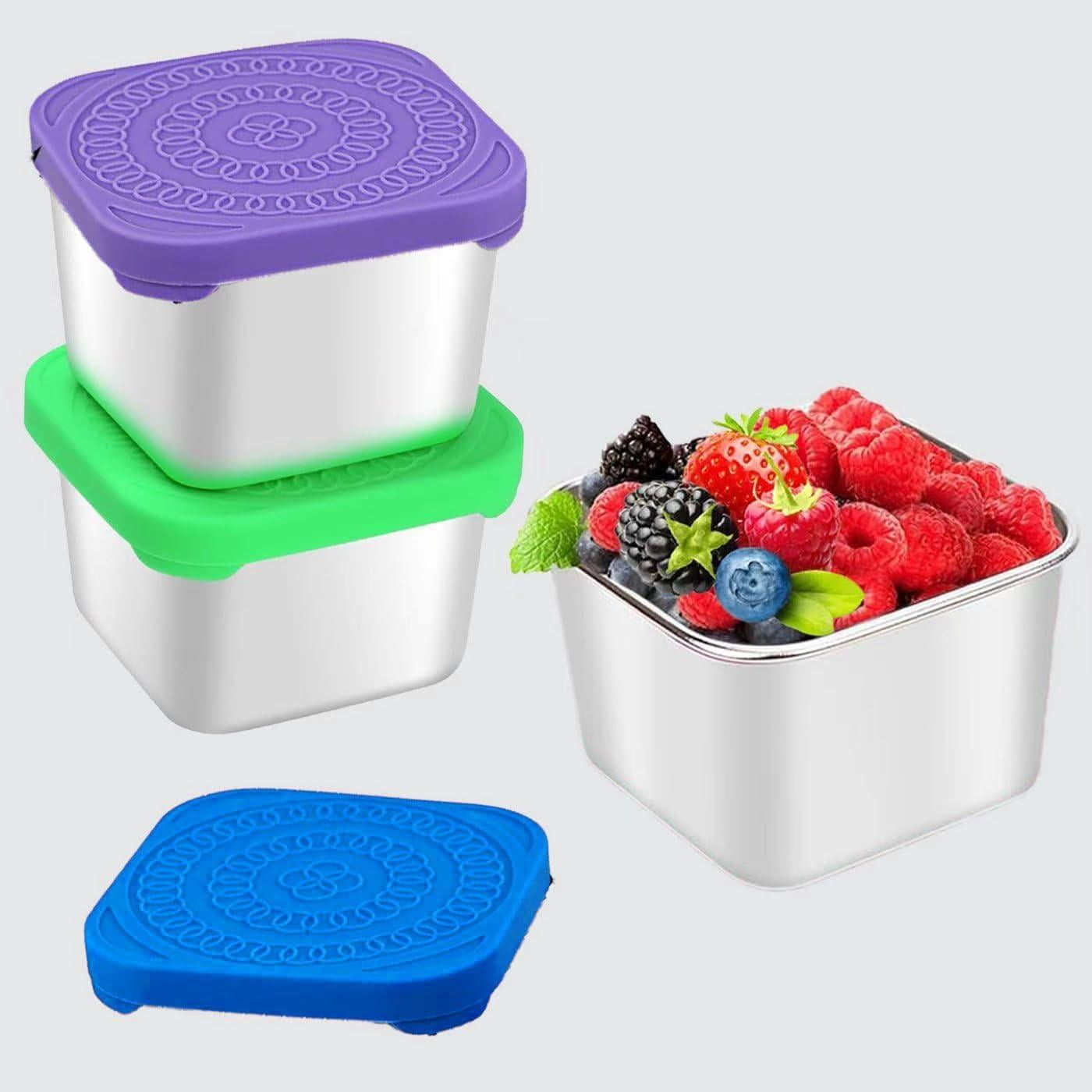 3 Pack Stainless Steel Snack Containers for Kids (6oz), Leak Proof ...
