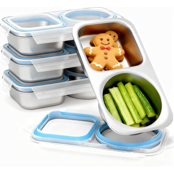 3 Pack Stainless Steel Snack Containers For Kids Adults, 2 Compartment ...