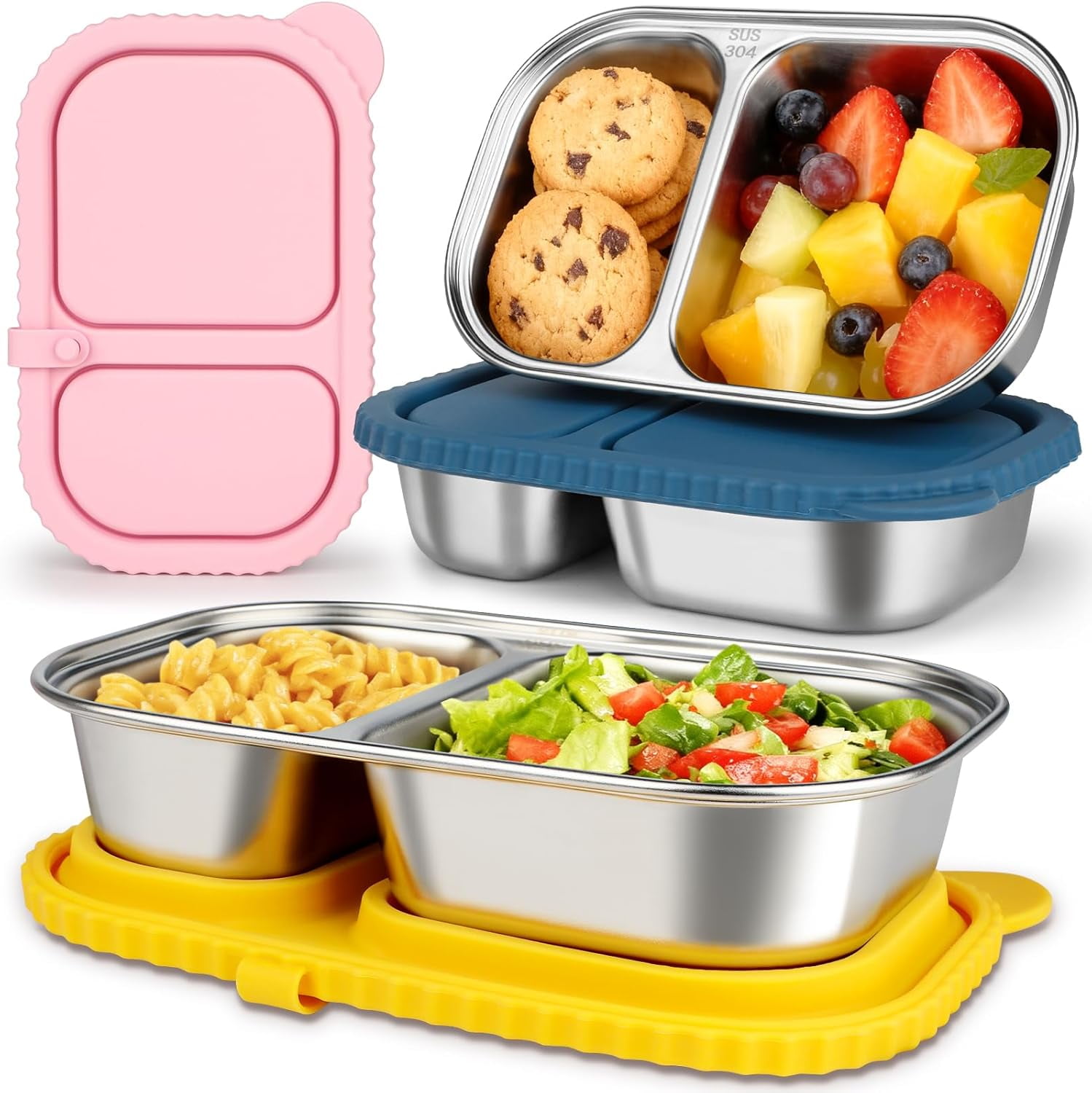 3 Pack Stainless Steel Snack Containers with Lids, Reusable 2 ...