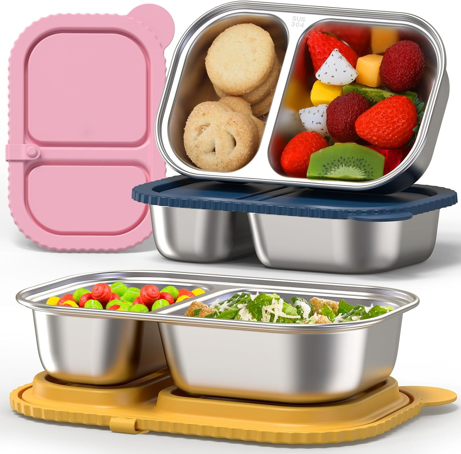 3 Pack Stainless Steel Snack Containers with , Meal Prep Containers, 2 ...