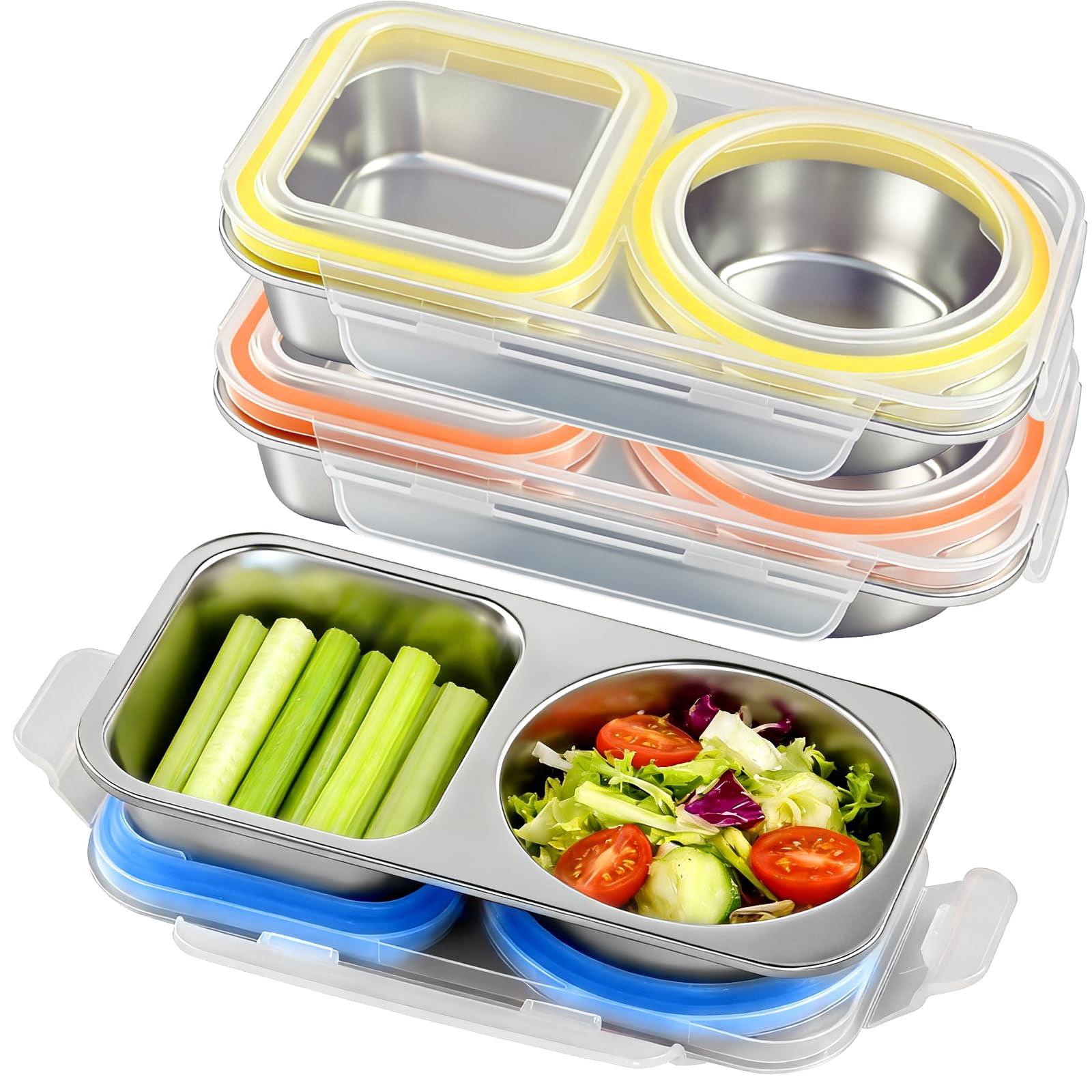 3 Pack Stainless Steel Snack Containers With Lid Reusable 2partment ...