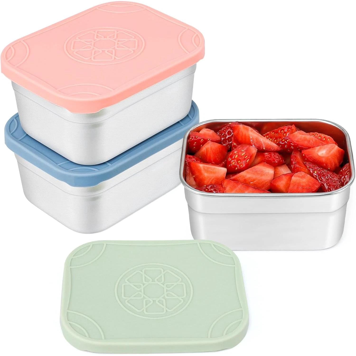 3-Pack Stainless Steel Snack Containers with Silicone Lids - 10Oz ...