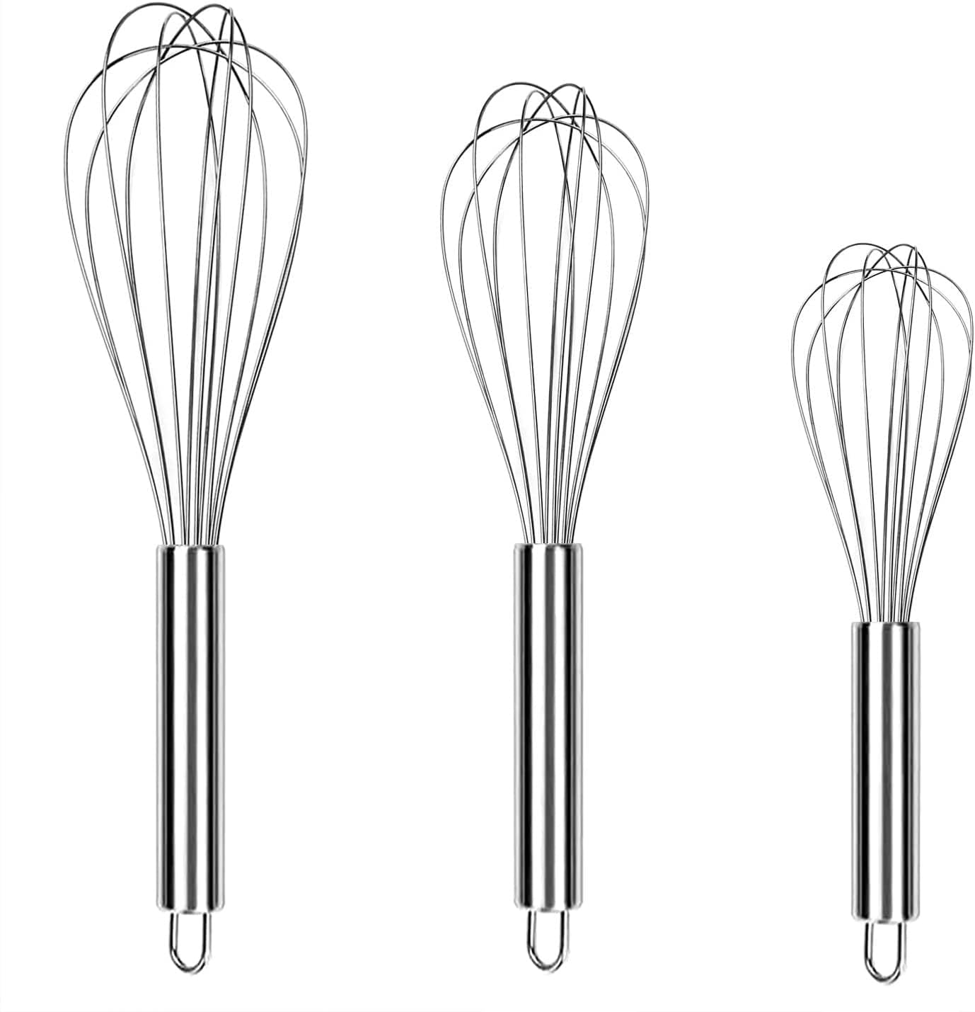 McOmce 3 Pack Stainless Steel Whisks Set - 8”, 10”, 12” for Cooking ...