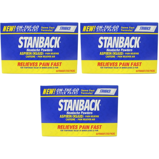 Stanback 3 Pack Stick Pack Headache Powders 50 Count Each - Fast Pain ...