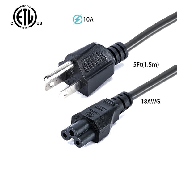 3 Pack,Standard 5ft (1.5m) 10 Amps 125 Volts Black 3 Prong IEC C5 ...