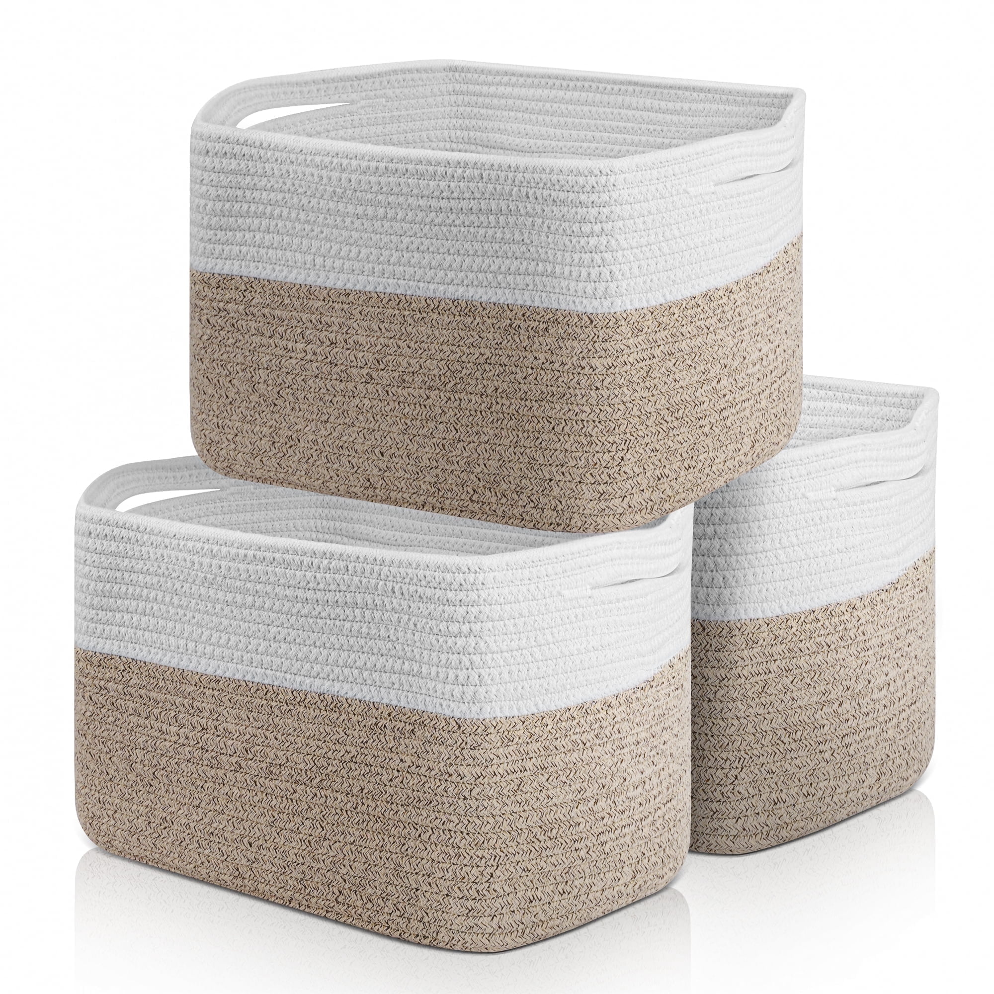 3 Pack Storage Basket, 11''x11''x9'' (18L) Rectangle Woven Baskets for ...