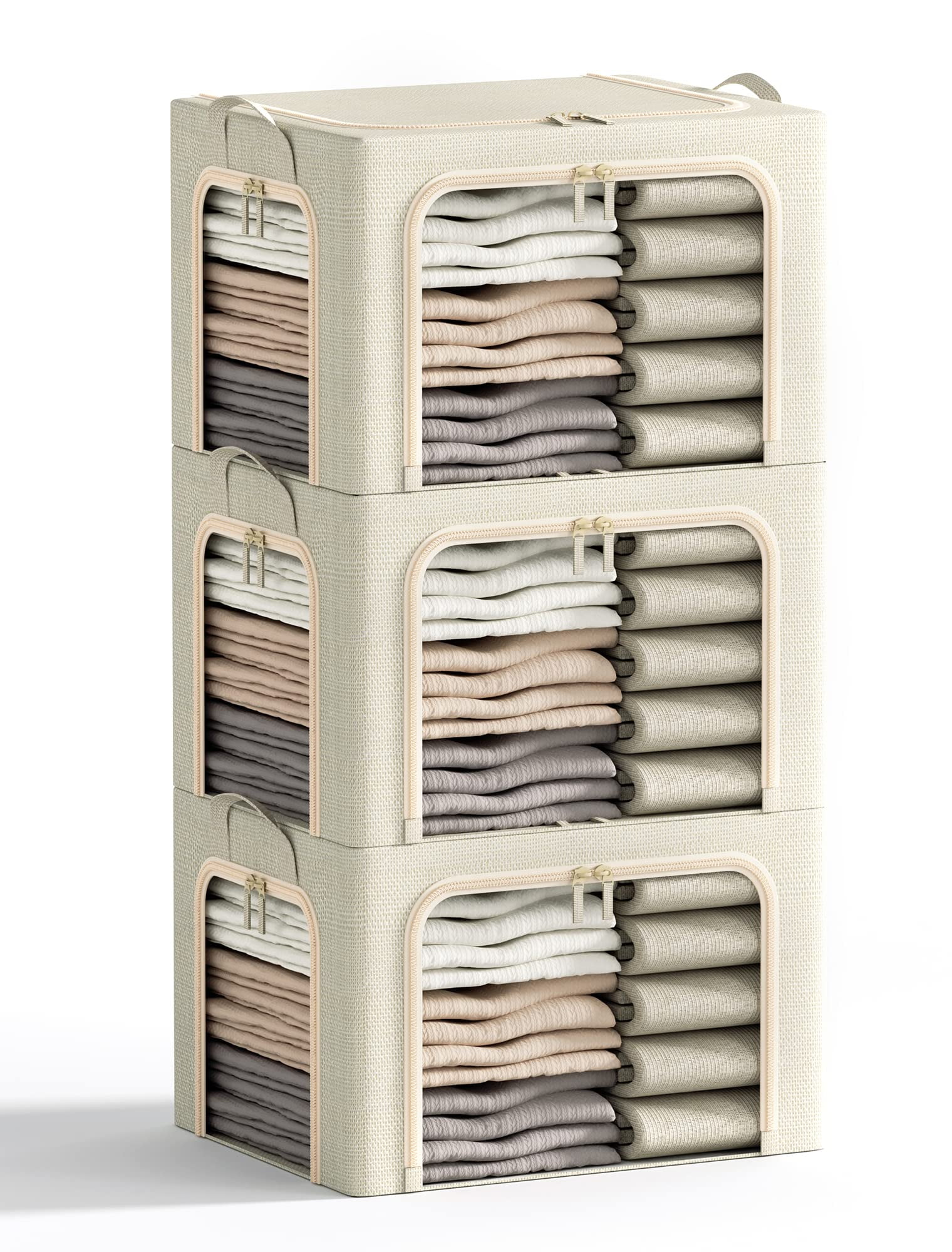 3-Pack Storage Bin for Clothes Stackable, Linen Closet Storage Bins ...