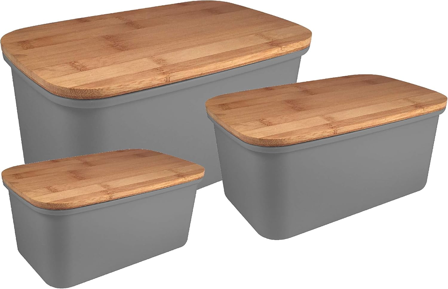 3 Pack Storage Bins with Bamboo Lids, Food Plastic Storage Containers ...
