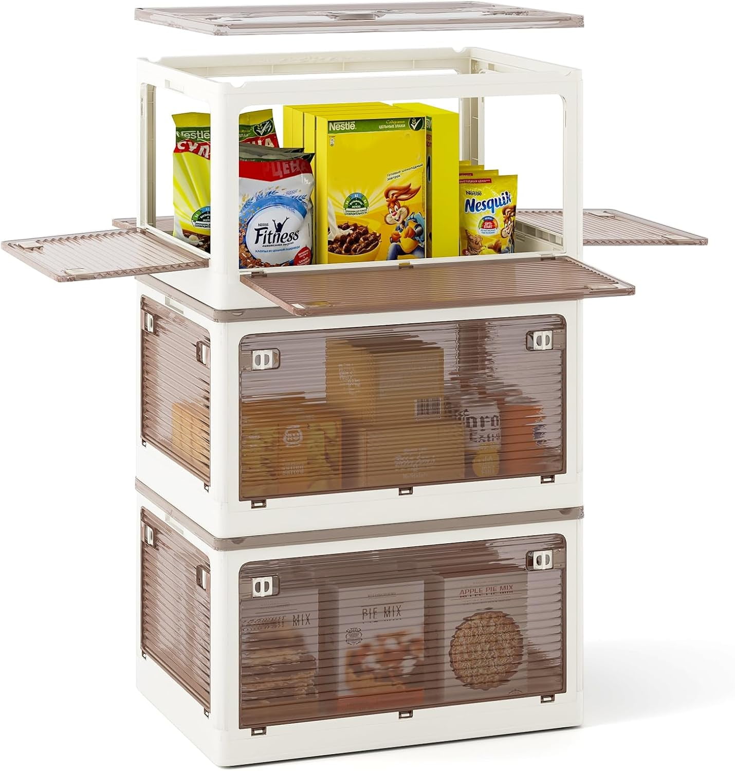 3-Pack Storage Bins with Lids, 72QT Stackable & Collapsible Plastic ...