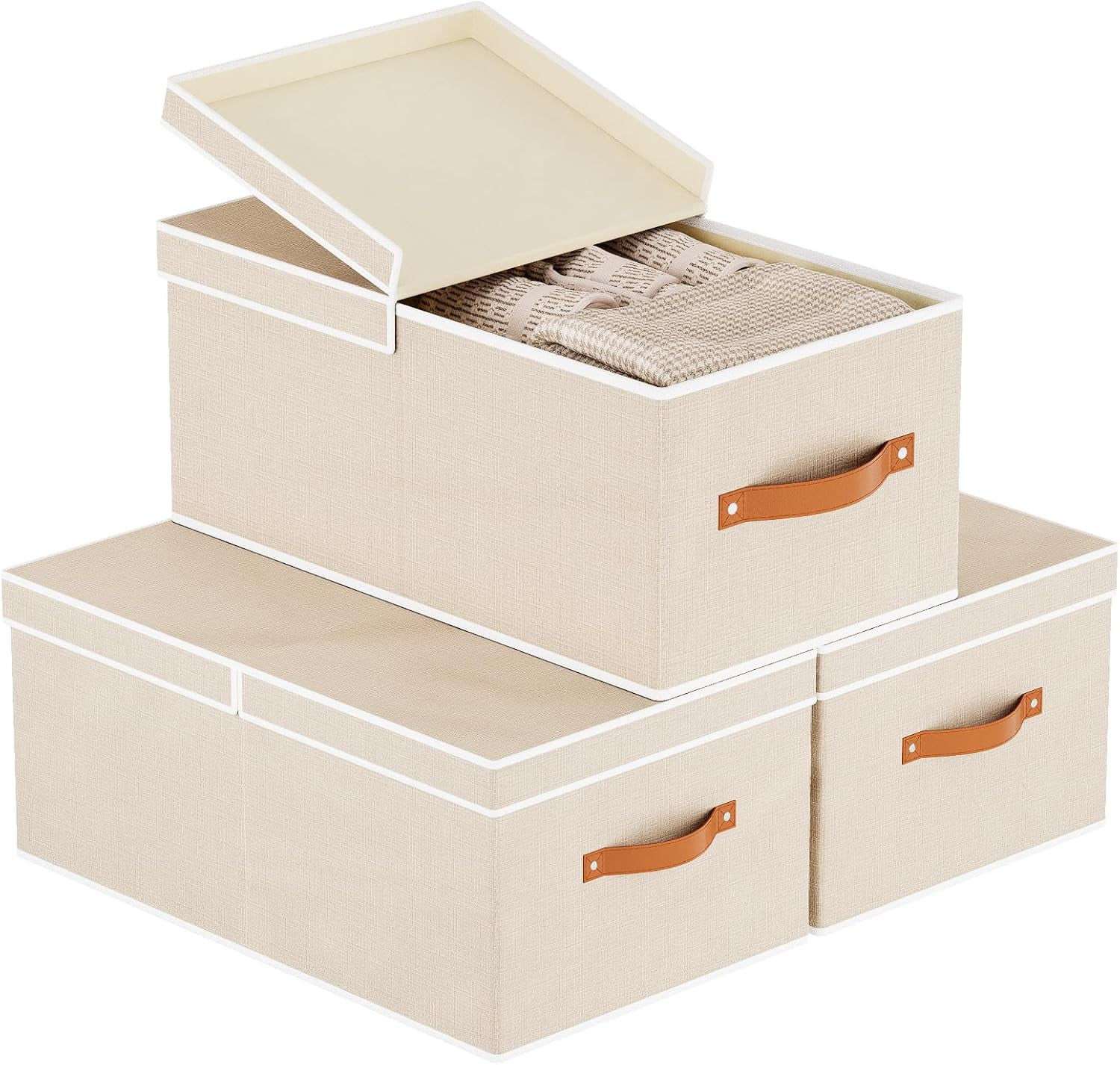 3-Pack Storage Boxes, Foldable Blanket Basket with Detachable Lid ...