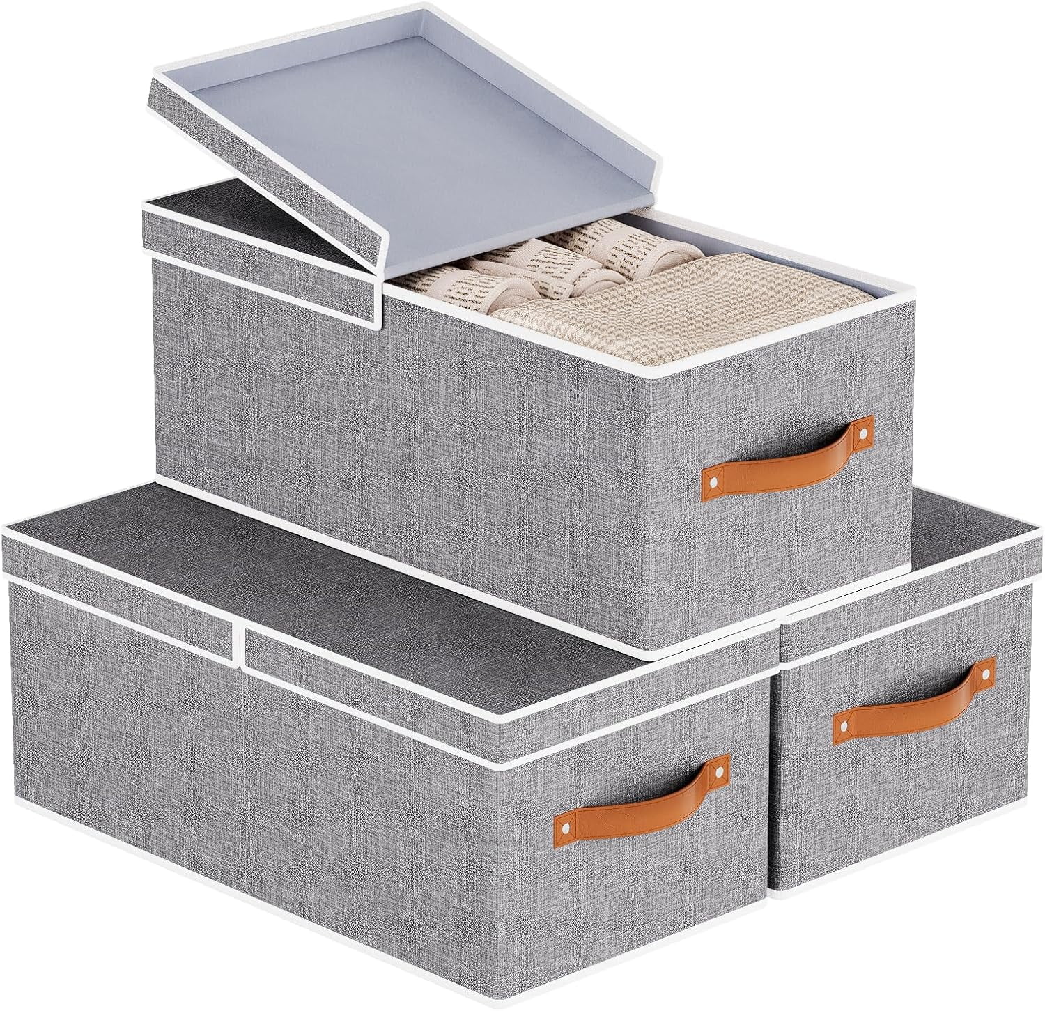 3-Pack Storage Boxes, Foldable Blanket Basket with Detachable Lid ...
