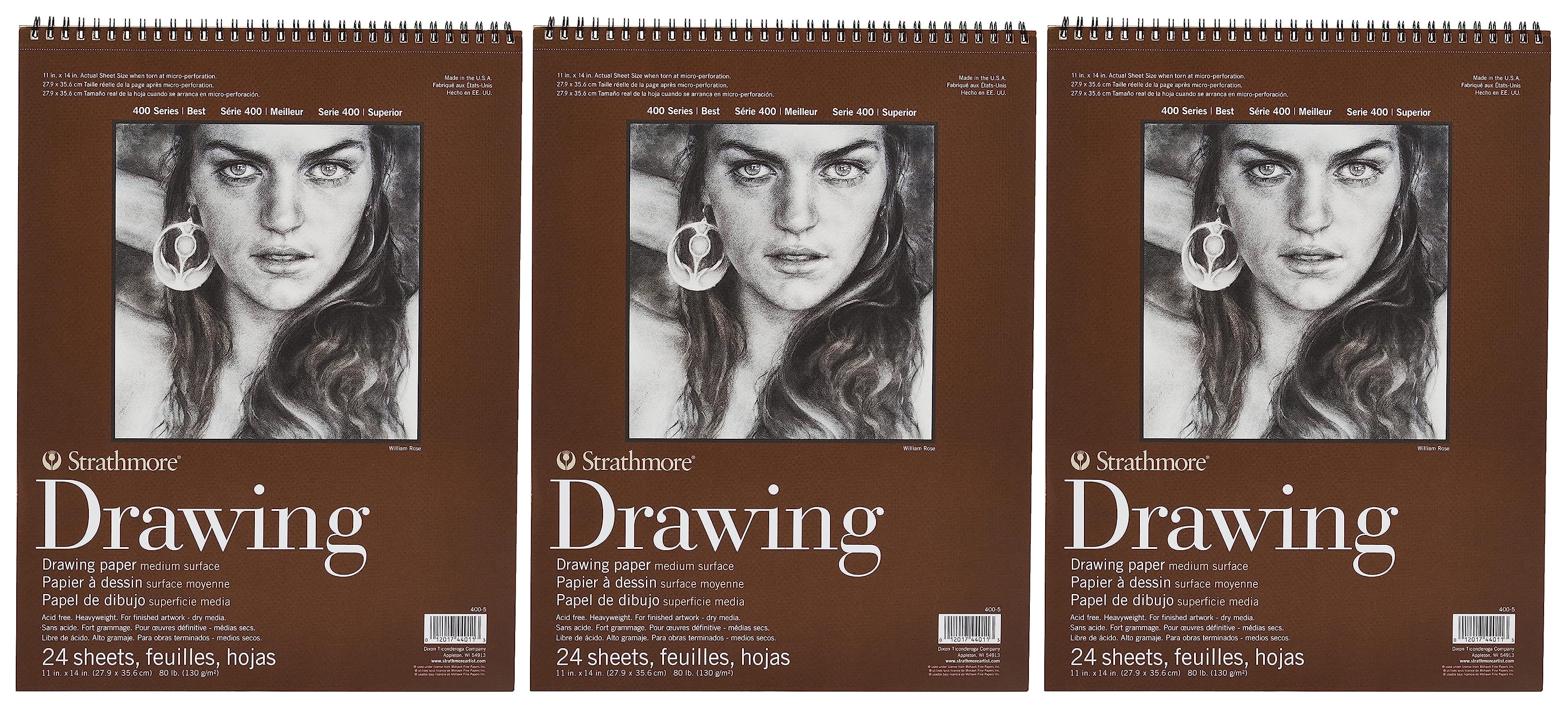 3-Pack - Strathmore Medium Drawing Top Spiral Paper Pads 11"x14"-24 ...