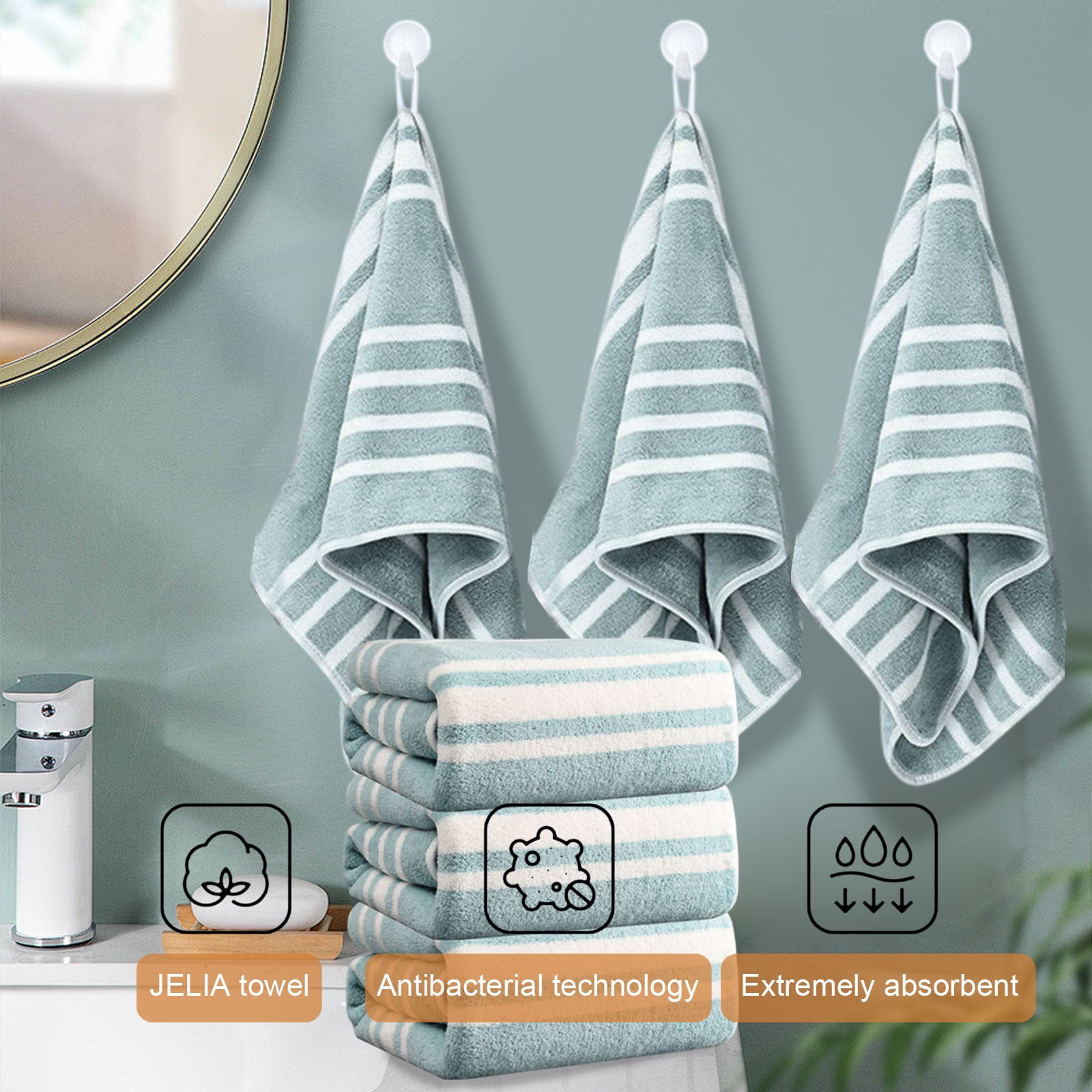 3-Pack Striped Bath Towels Set - 13.39x29.92 Inch Soft Absorbent ...