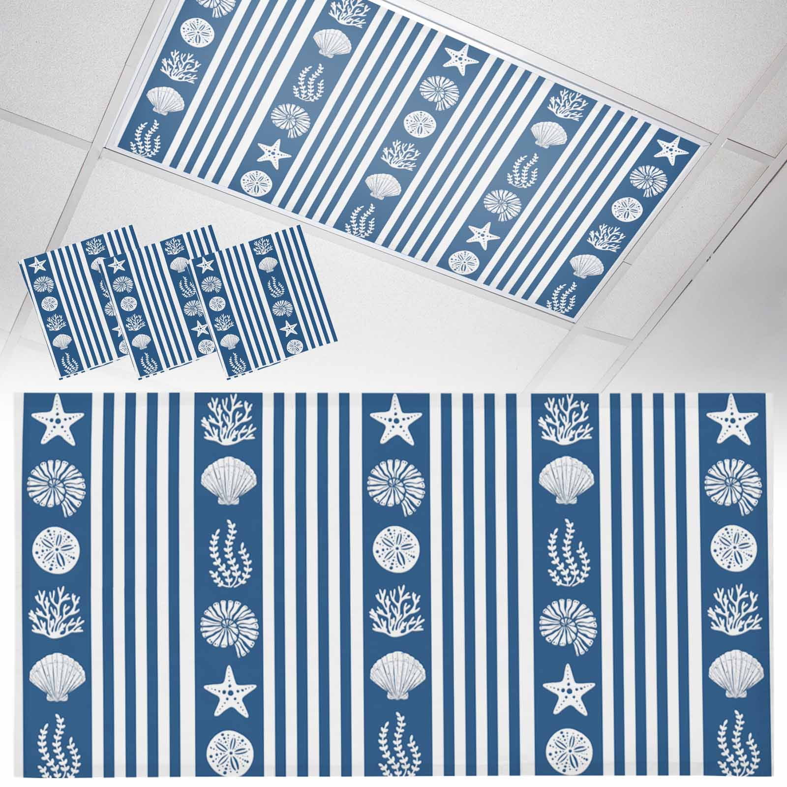 3 Pack Striped Fluorescent Light Covers for Ceiling Lights Ocean Navy ...