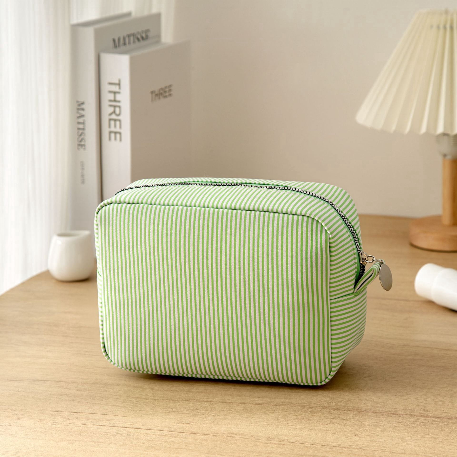 3 Pack Striped Makeup Bag for Women, Polyester Cosmetic Pouch with ...