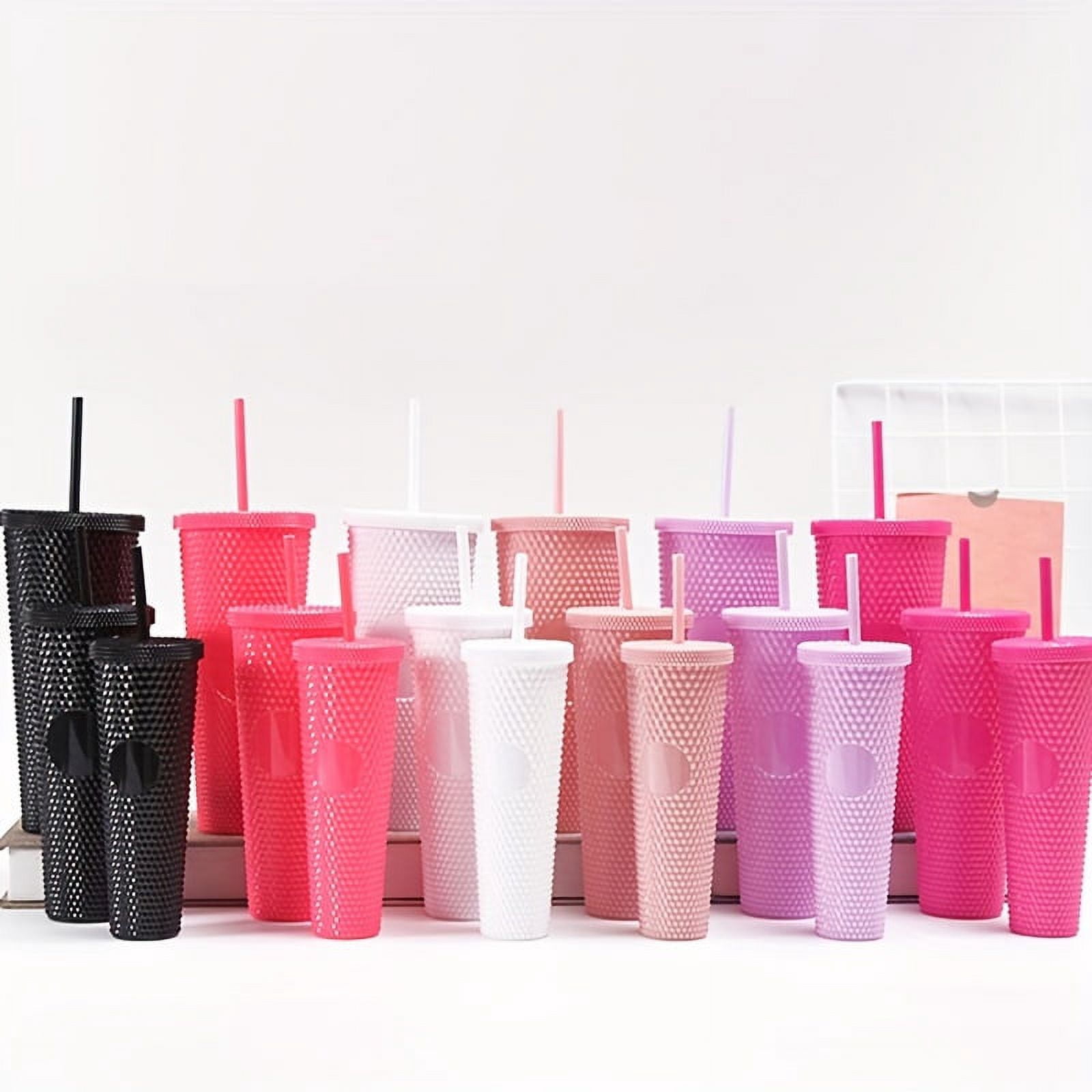 3-Pack Studded Travel Tumblers with Lids & Straws - Durable Plastic ...