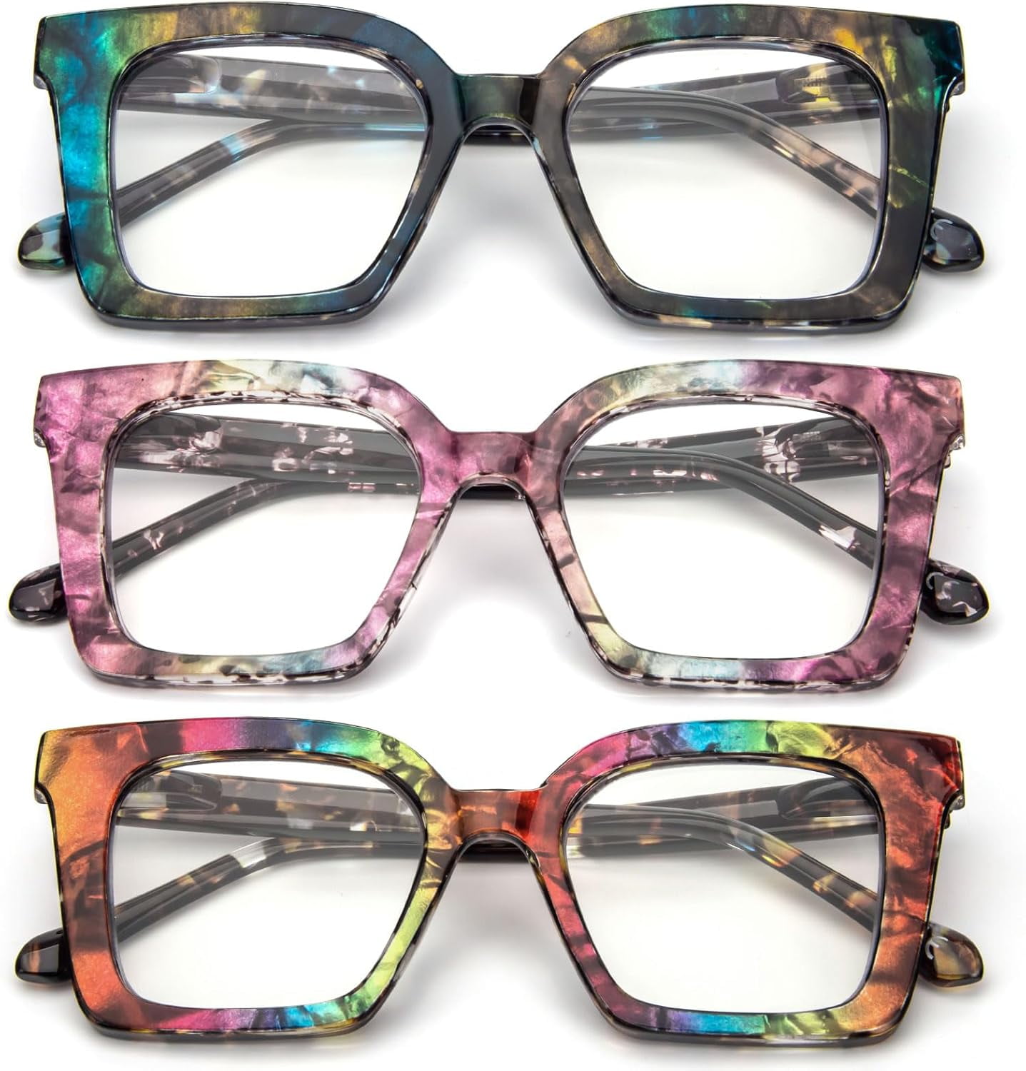 3 Pack Stylish Square Frame Oprah Style Reading Glasses for Women, Blue ...