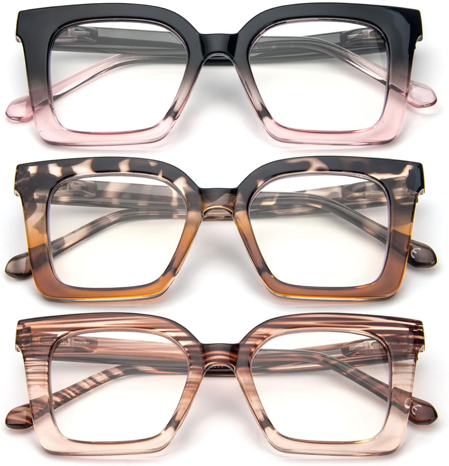 3 Pack Stylish Square Frame Oprah Style Reading Glasses for Women, Blue ...