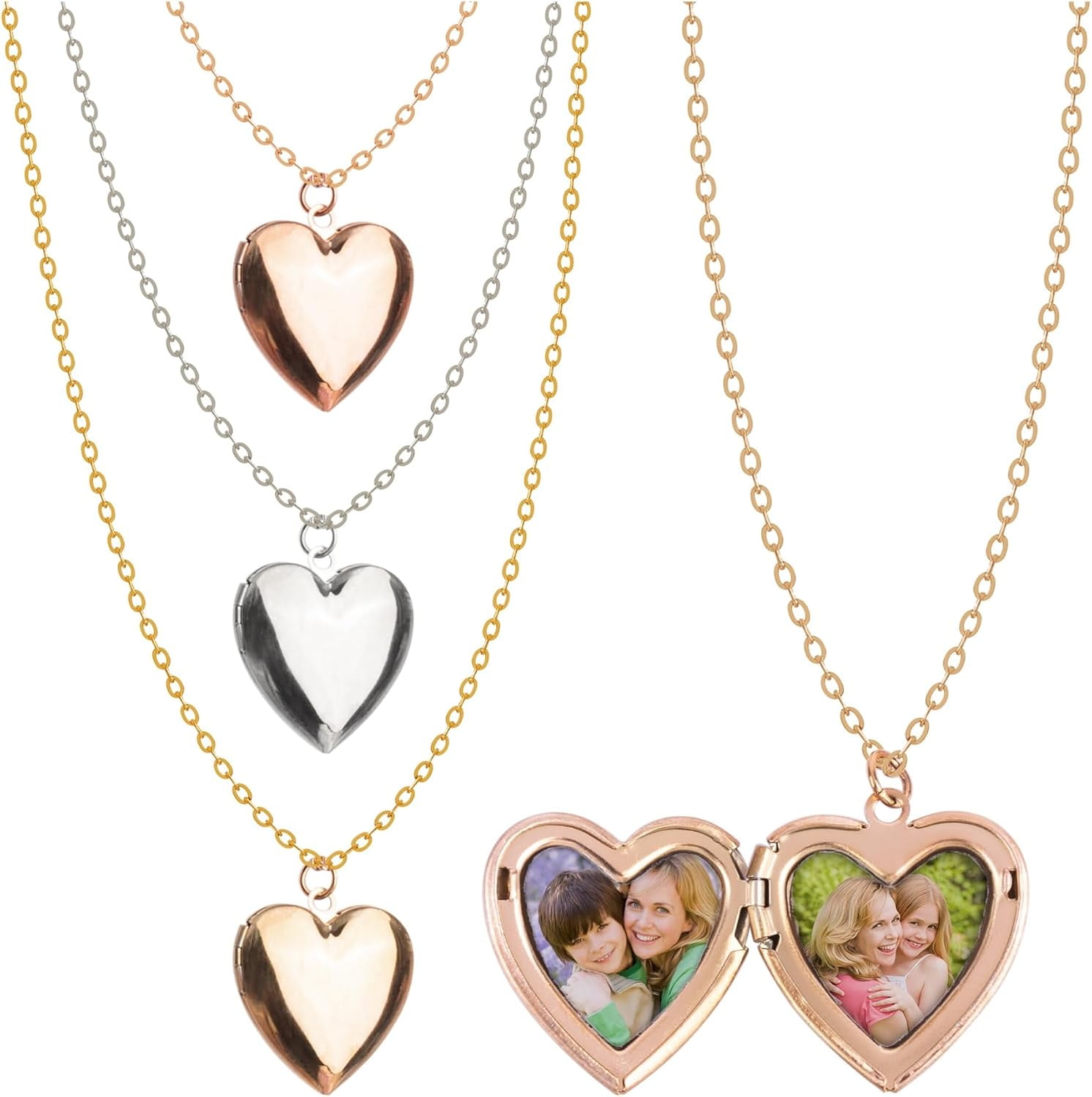 , 3 Pack Sublimation Necklace Heart Shaped Locket Pendants for ...