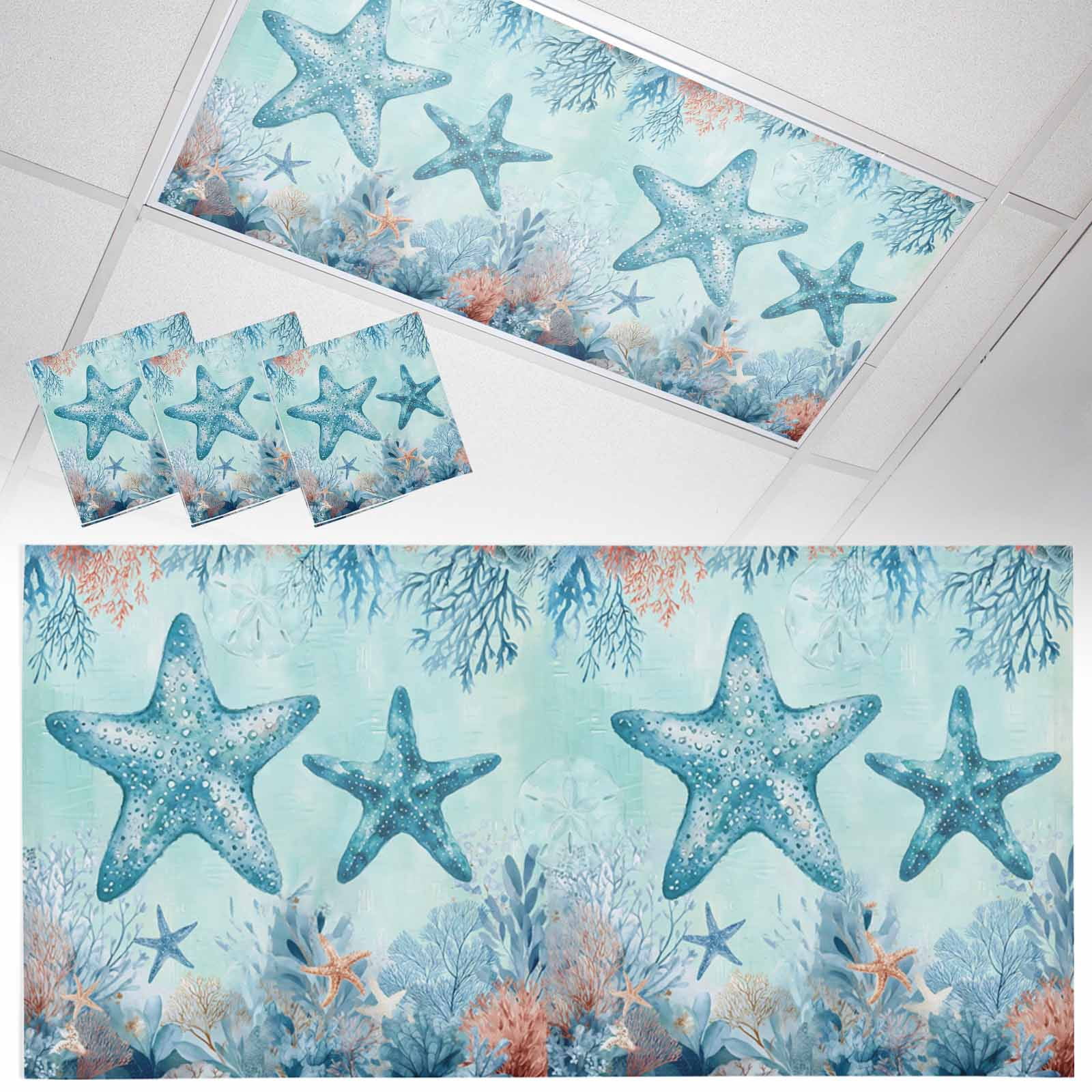 3 Pack Summer Starfish Fluorescent Light Covers for Ceiling Lights Teal ...