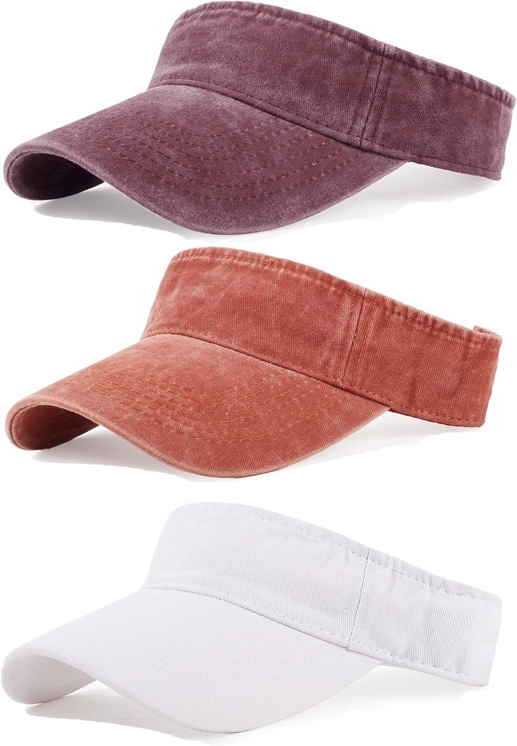 3 Pack Sun Visors for Women Men Cooling Lightweight Sports Sun Hats Adjustable Twill Cotton Run ...